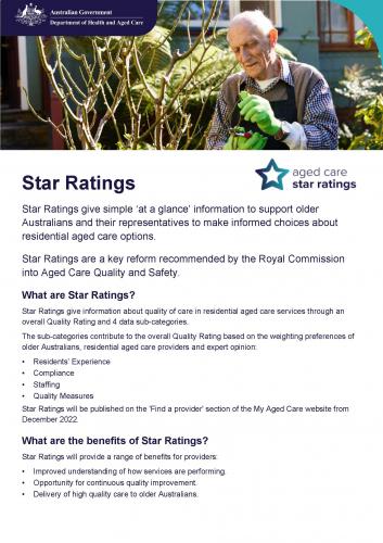 Shared Post-Star Ratings Fact Sheet For Residential Aged Car